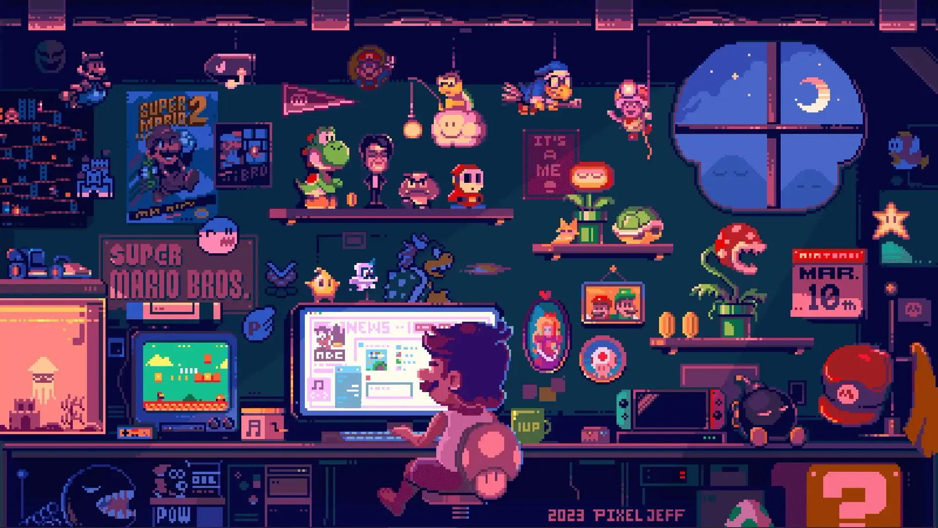 Super Mario Pixel Room Live Wallpaper – Retro Nintendo Gaming Art
