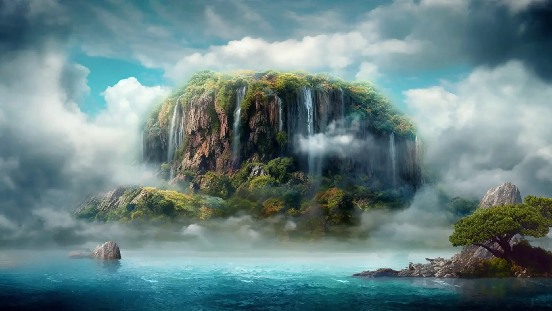 Misty Island Falls Live Wallpaper – Fantasy Nature & Waterfall Scene