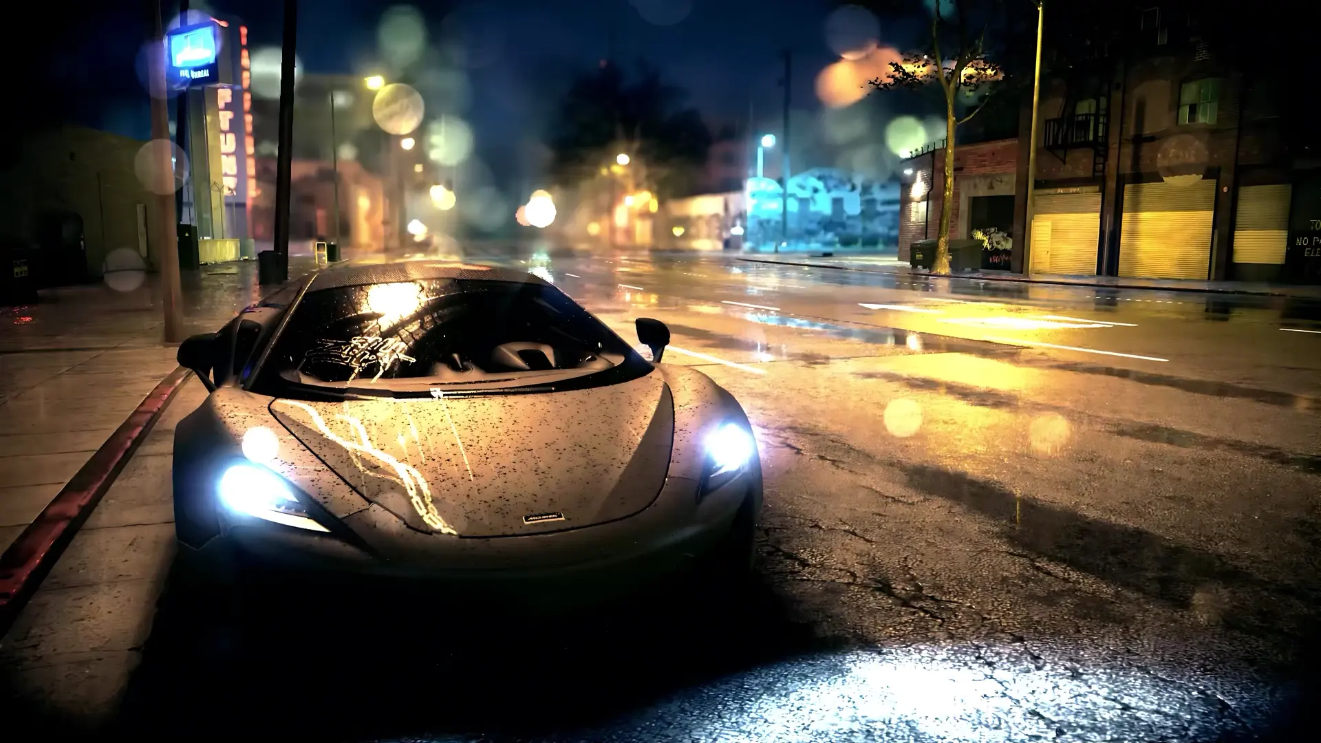 Rainy Night Supercar Street Glow Live Wallpaper 4K Ultrawide